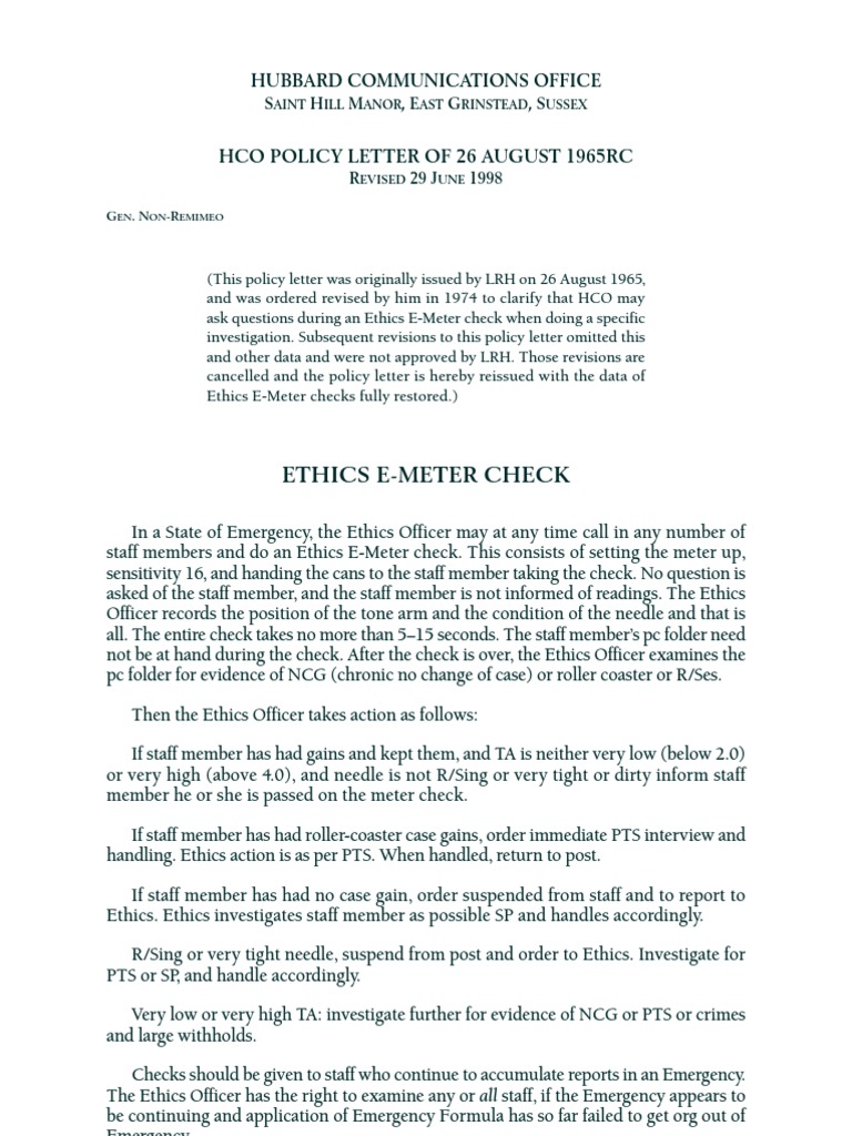 Ethics E-Meter Check Policy Guide | PDF | Government