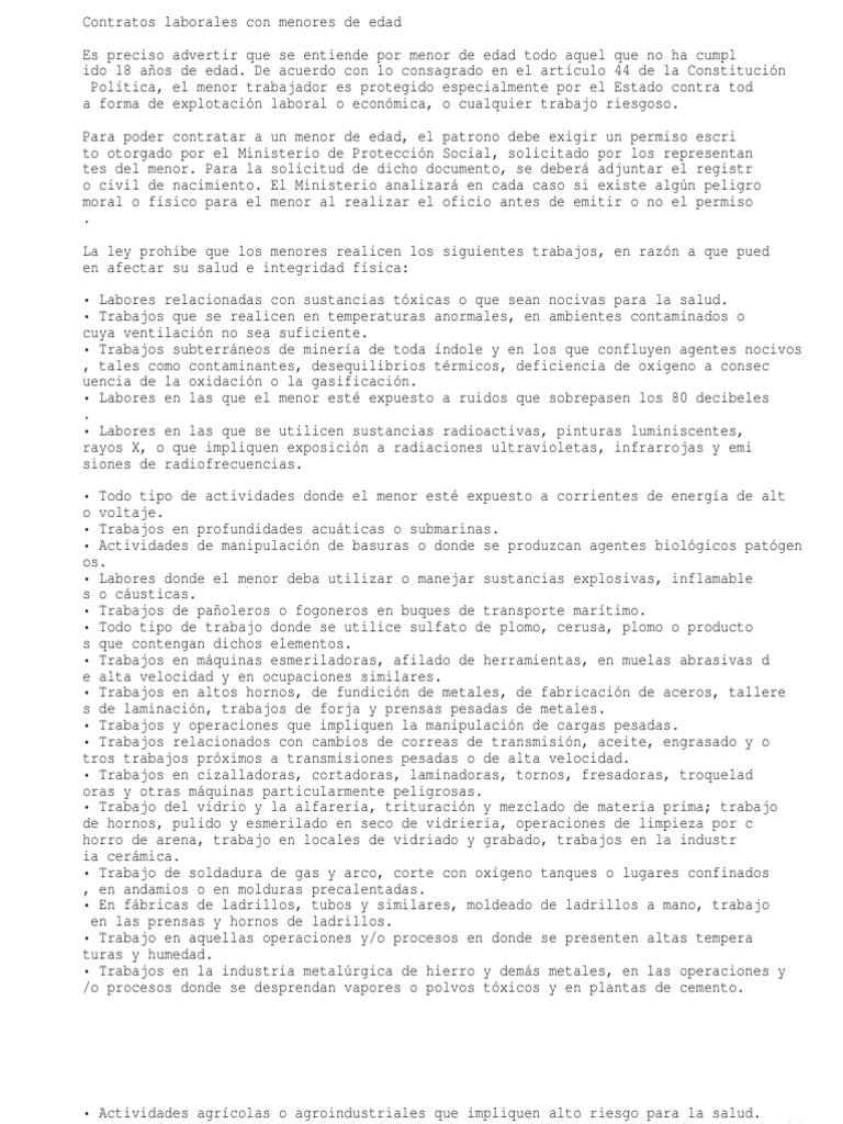 Contrato Menores de Edad | PDF | Salario | Salario mínimo