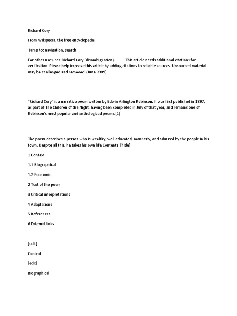 Richard Cory | Poetry | Fiction & Literature