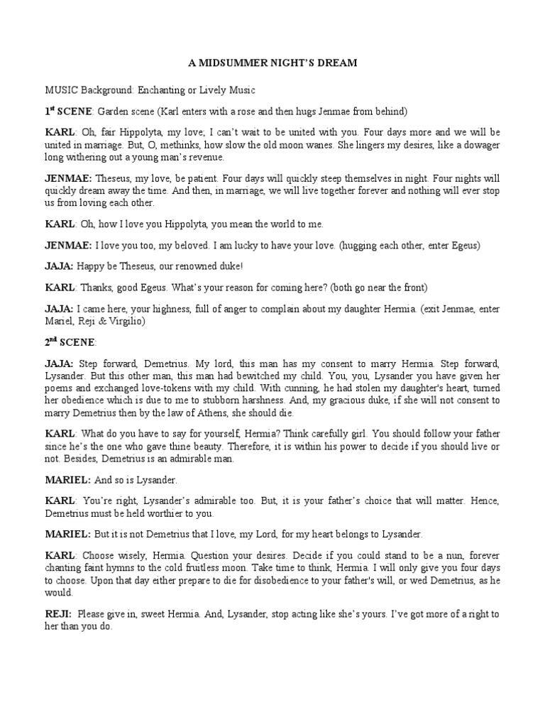 A Midsummer Night's Dream Script | PDF | A Midsummer Night's Dream ...