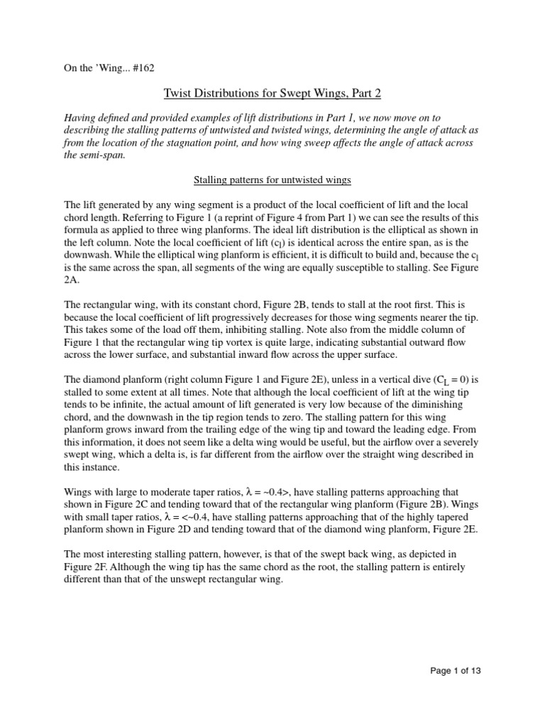 Twist Distribution For Swept Wing | PDF | Stall (Fluid Mechanics ...