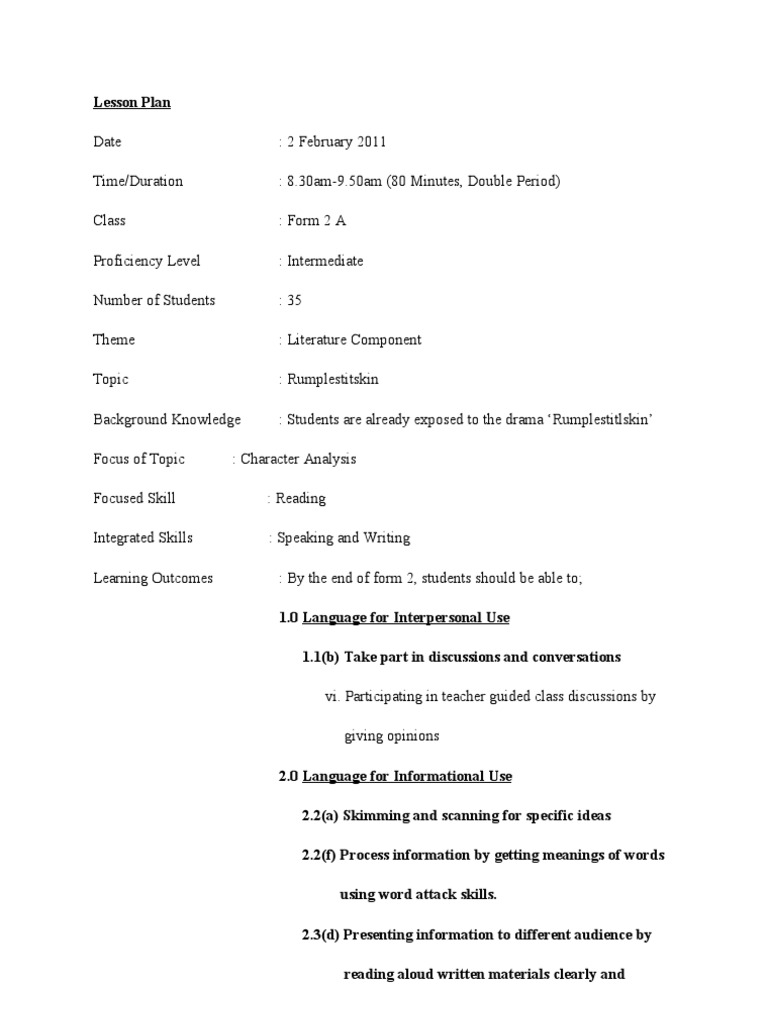 Sample Lesson Plan Literature | PDF | Lesson Plan | Human Communication