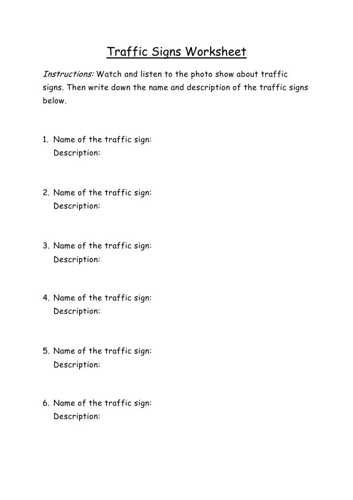 Traffic Signs Worksheet | PDF