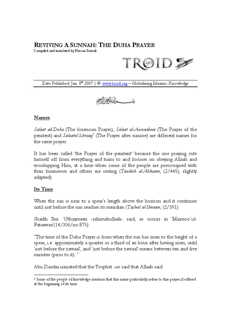 Reviving The Sunnah: The Duha Prayer | PDF | Muhammad | Hadith