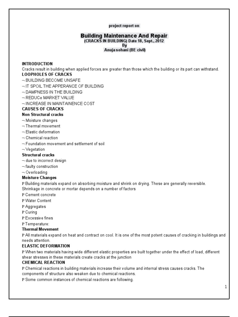 Building Repair and Maintenance From Cracks | PDF | Concrete | Fracture