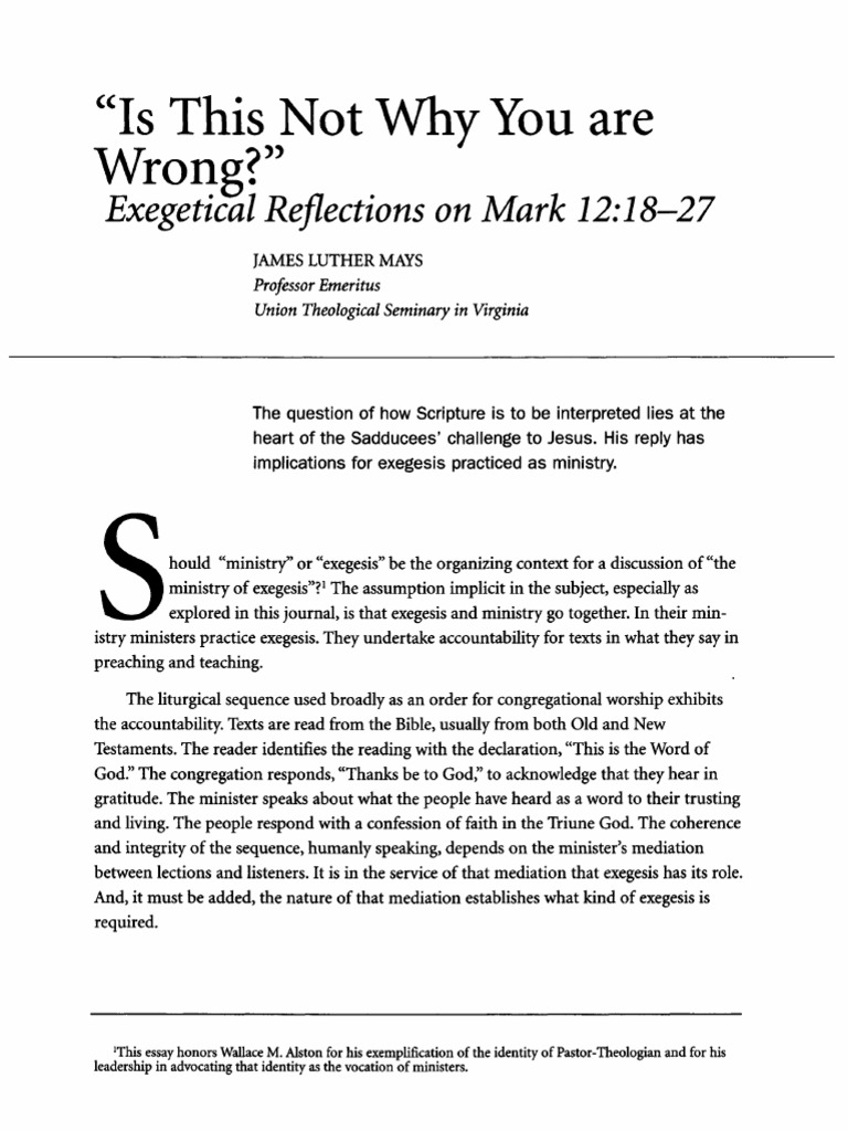 Mark 12.18-27 | Exegesis | Bible