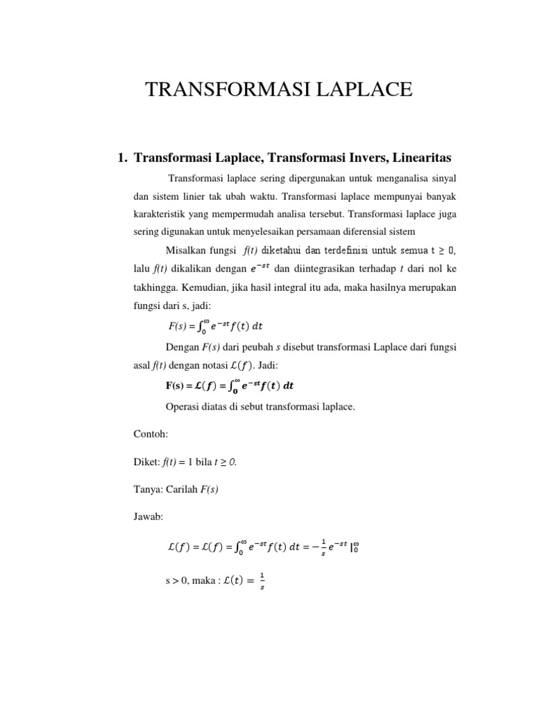 Transformasi Laplace: Konsep dan Aplikasi | PDF