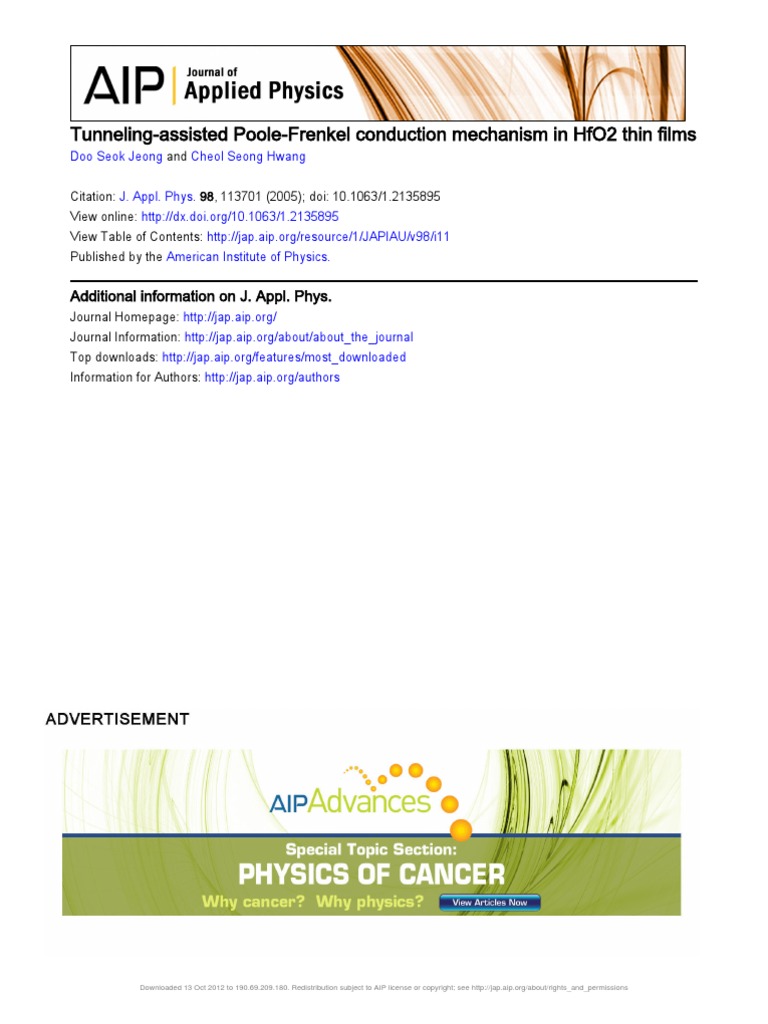 Tunneling-Assisted Poole-Frenkel Conduction Mechanism in HfO2 Thin ...