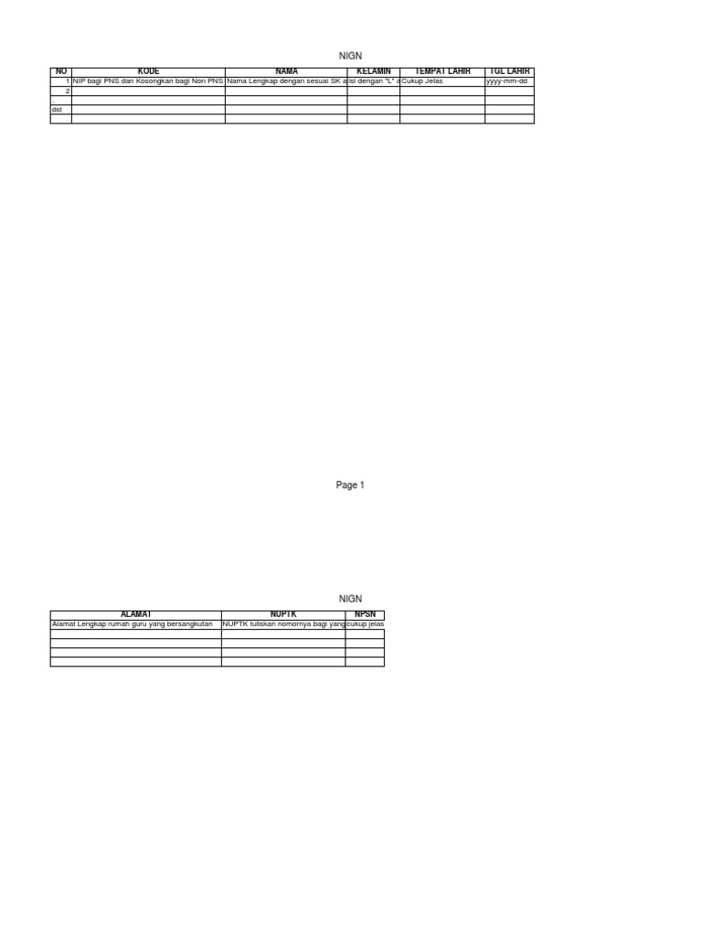 Contoh (Format Pendataan Guru) | PDF