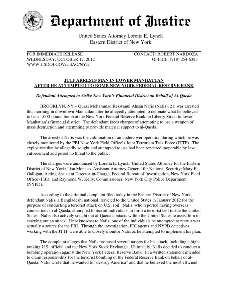Department of Justice Statement | PDF | Joint Terrorism Task Force ...