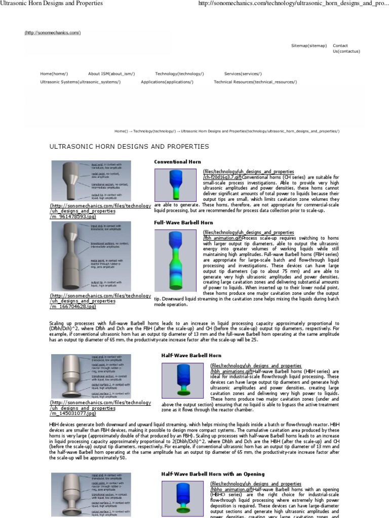 Ultrasonic Horn Designs and Properties | PDF | Ultrasound | Chemistry