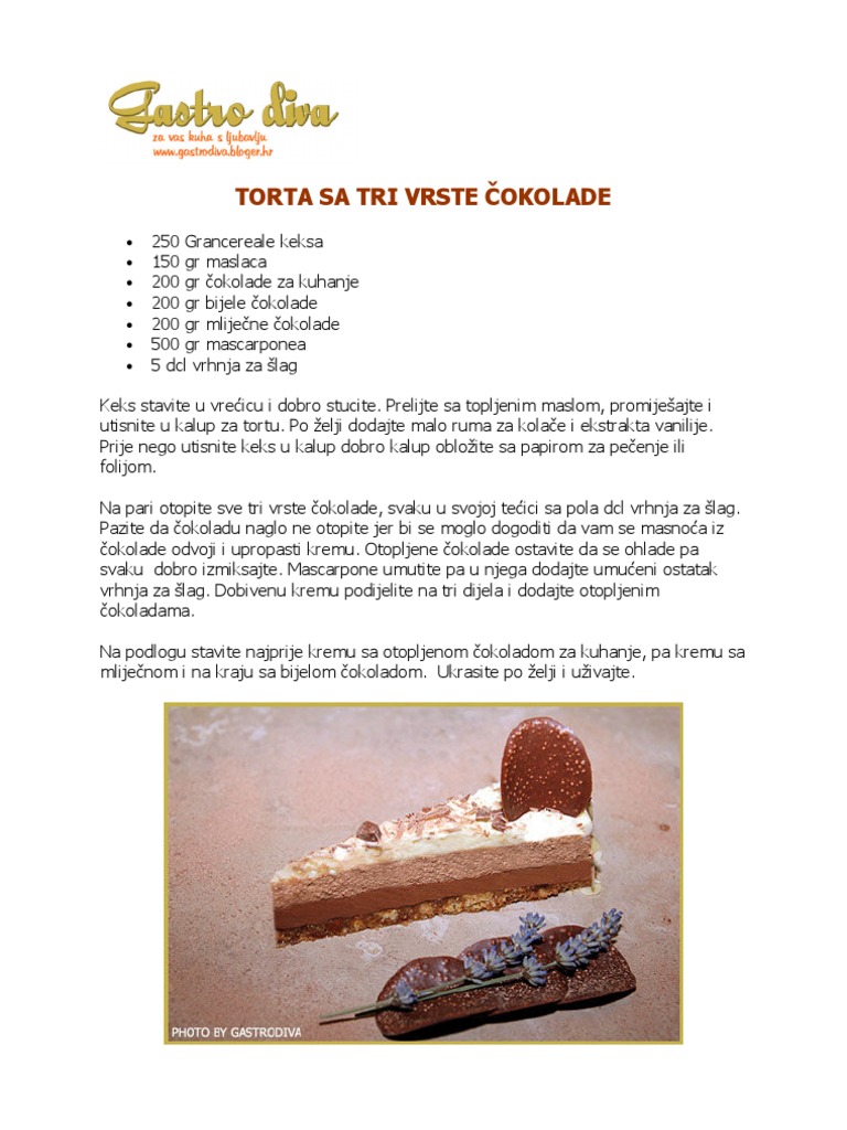Torta Sa Tri Vrste Cokolade | PDF