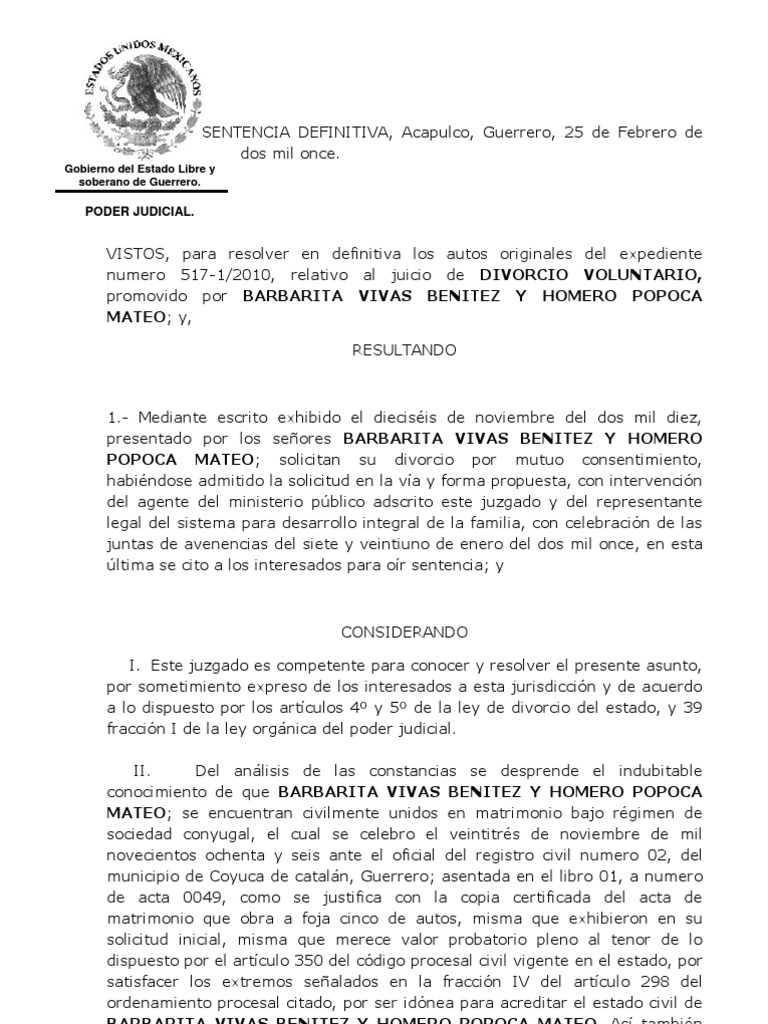 Sentencia Definitiva | PDF | Divorcio | Liquidación Sentencia Definitiva | PDF | Divorcio | Liquidación