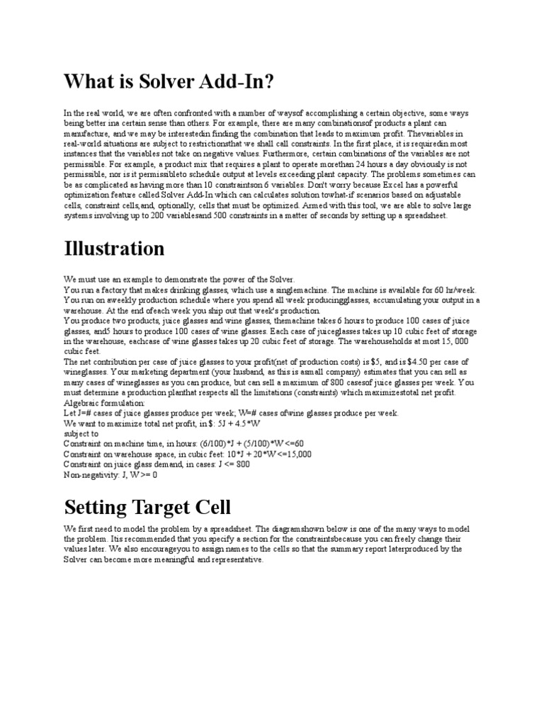 Maximize Profit Using Solver Add-In | PDF | Mathematical Optimization | Microsoft Excel