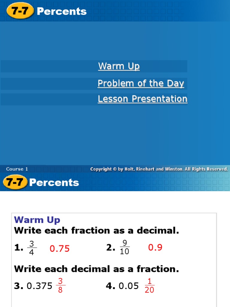 Warm Up Problem of The Day: Course 1 Course 1 | PDF | Fraction ...