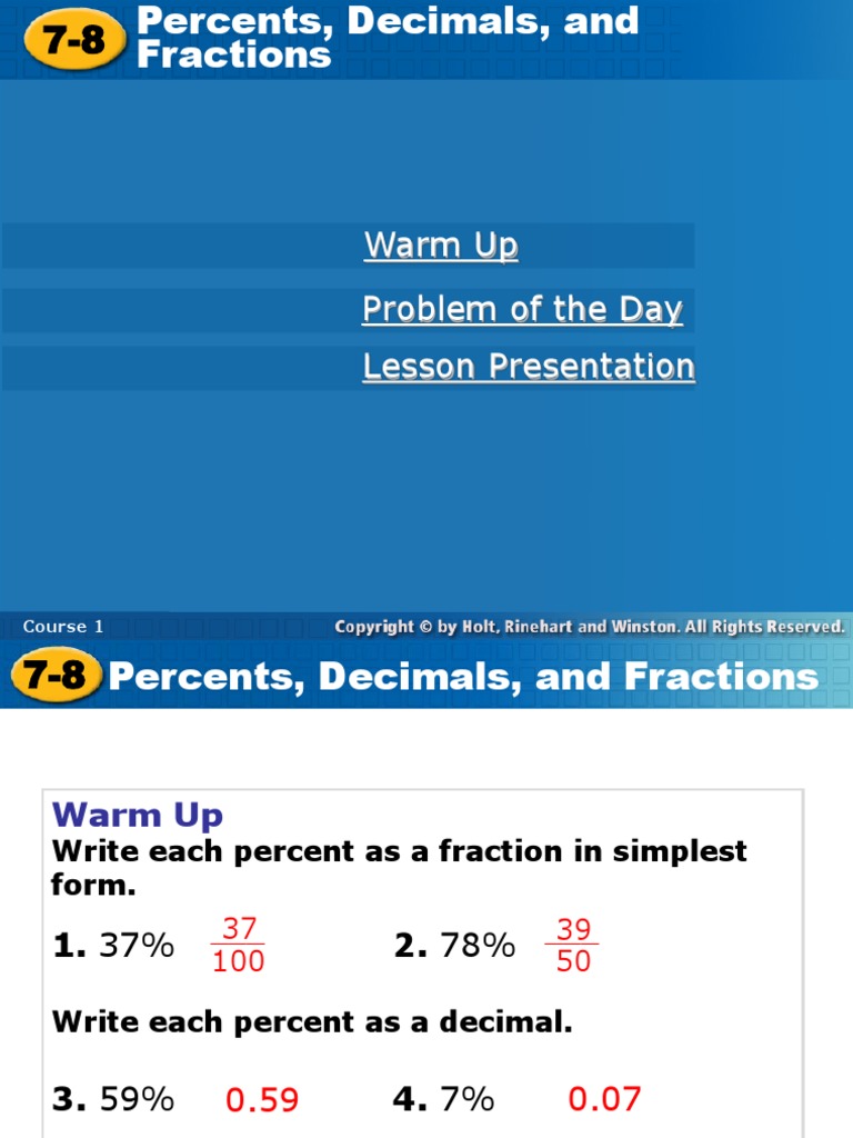 Warm Up Problem of The Day: Course 1 Course 1 | PDF | Decimal ...