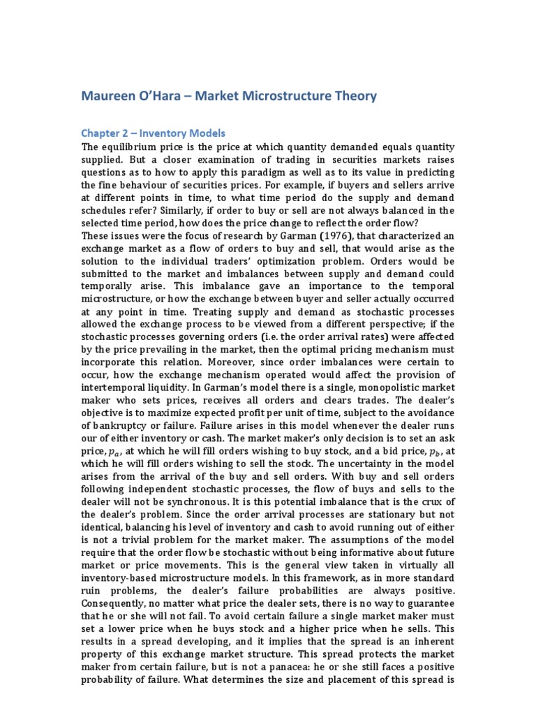 Maureen O'Hara - Market Microstructure Theory | PDF | Market Maker | Prices