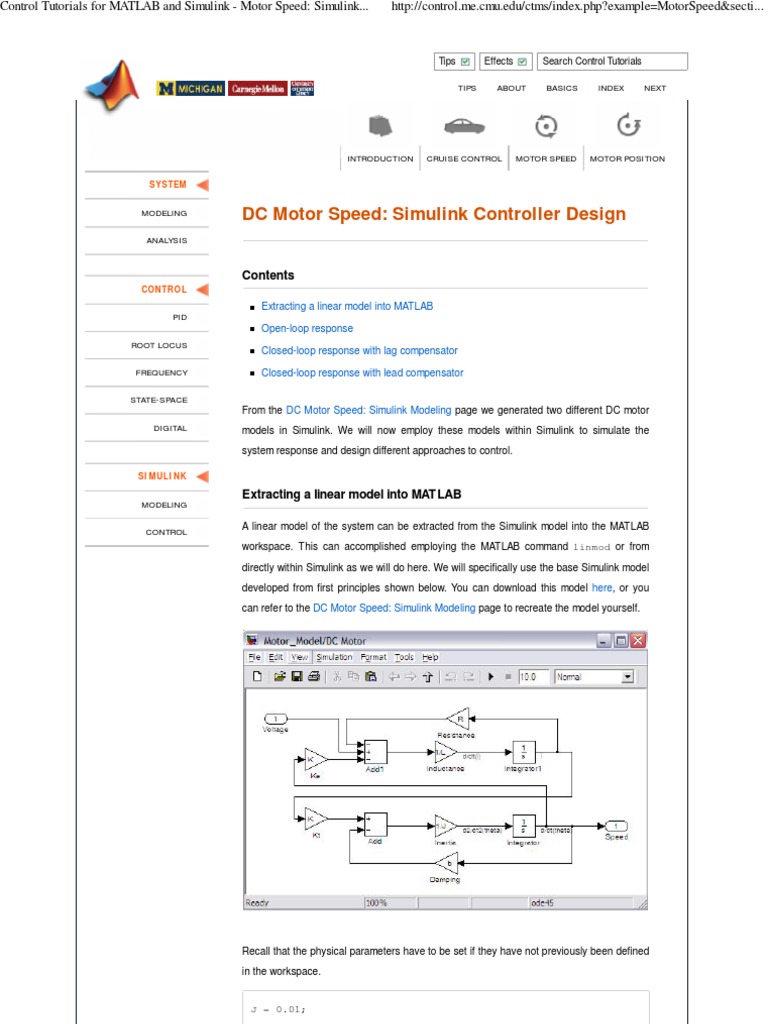 Motor Speed - Simulink Control | PDF | Control Theory | Matlab