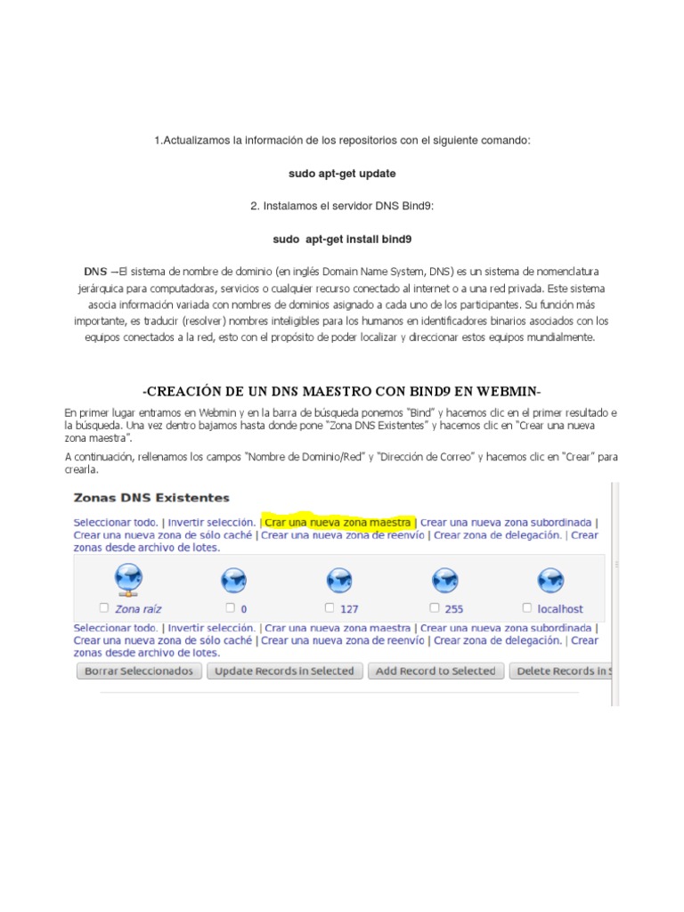 Tutorial: Servidor DNS en Ubuntu Server Mediante Webmin | PDF | sistema de nombres de dominio ...