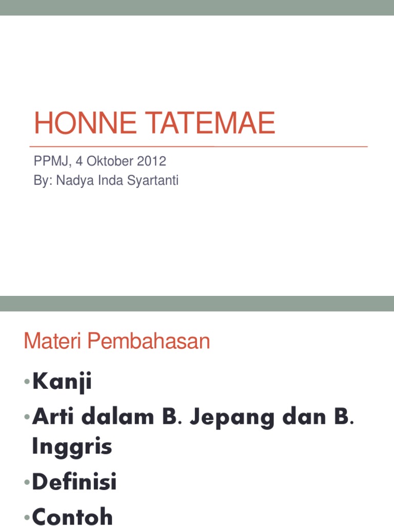 Honne Tatemae | PDF | Japan | Cognitive Science