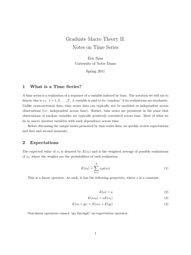 Time Series Notes | PDF | Vector Autoregression | Ordinary Least Squares