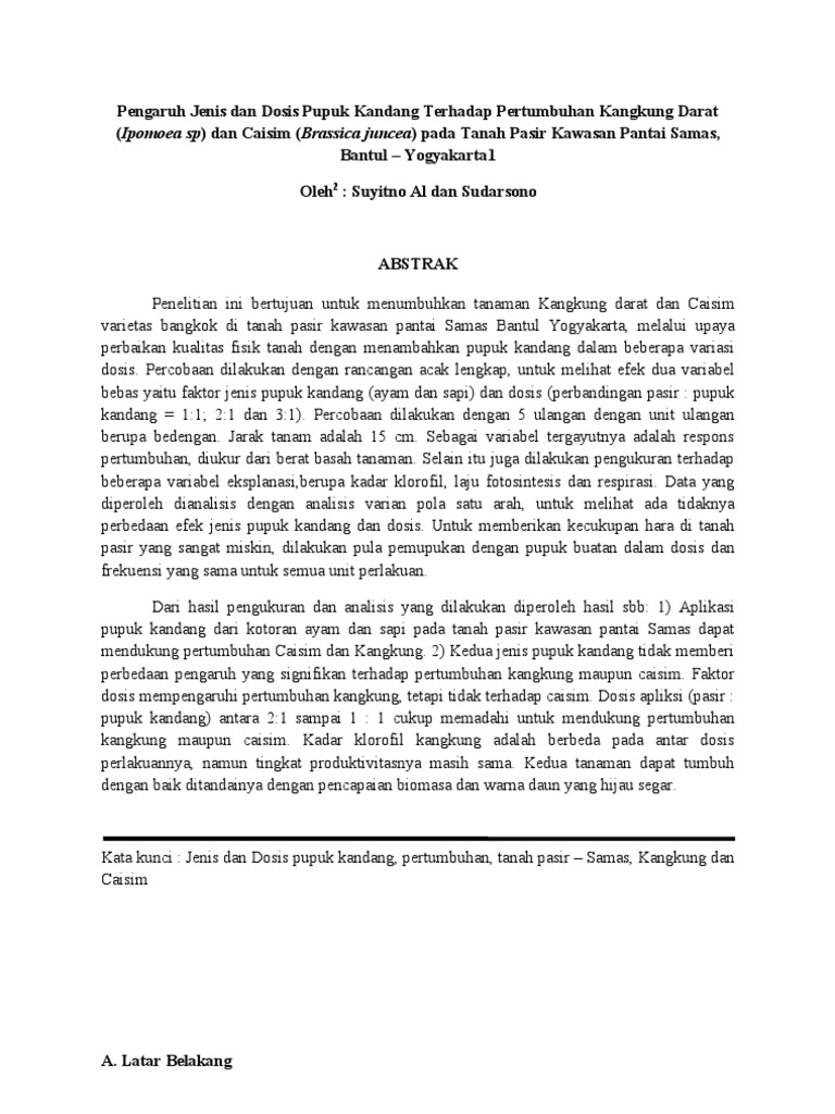 Pengaruh Jenis Dan Dosis Pupuk Kandang Terhadap Pertumbuhan Kangkung ... Pengaruh Jenis Dan Dosis Pupuk Kandang Terhadap Pertumbuhan Kangkung ...