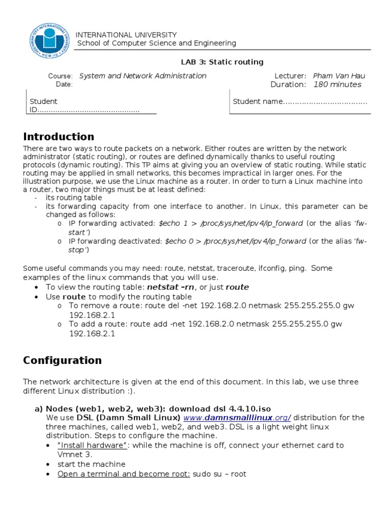 LAB3 Static Routing | PDF | Router (Computing) | Routing