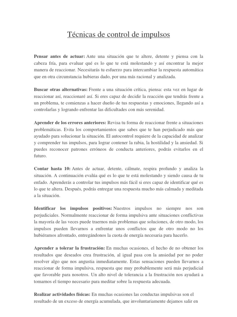 Técnicas para Controlar Impulsos | PDF | Ansiedad | Meditación
