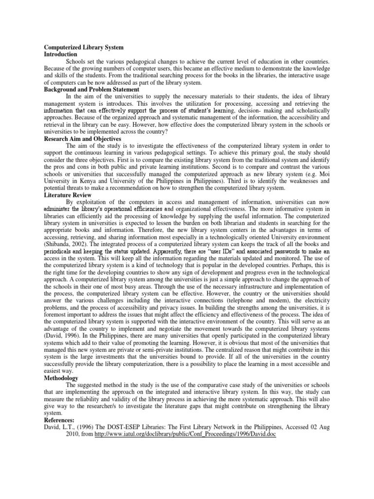 Computerized Library System | PDF | Libraries | University