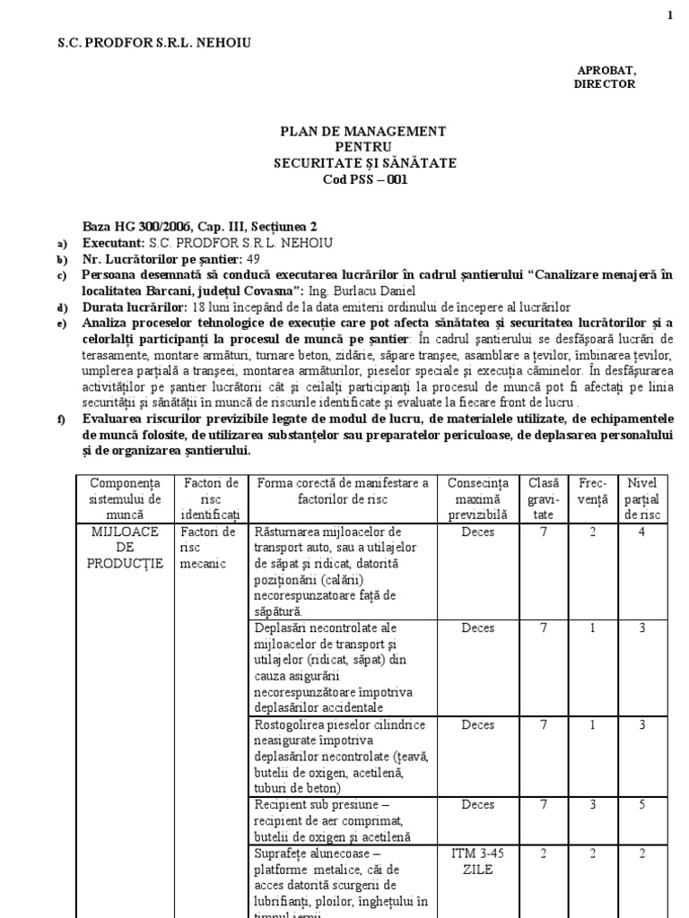 Plan SSM Canalizare Barcani | PDF