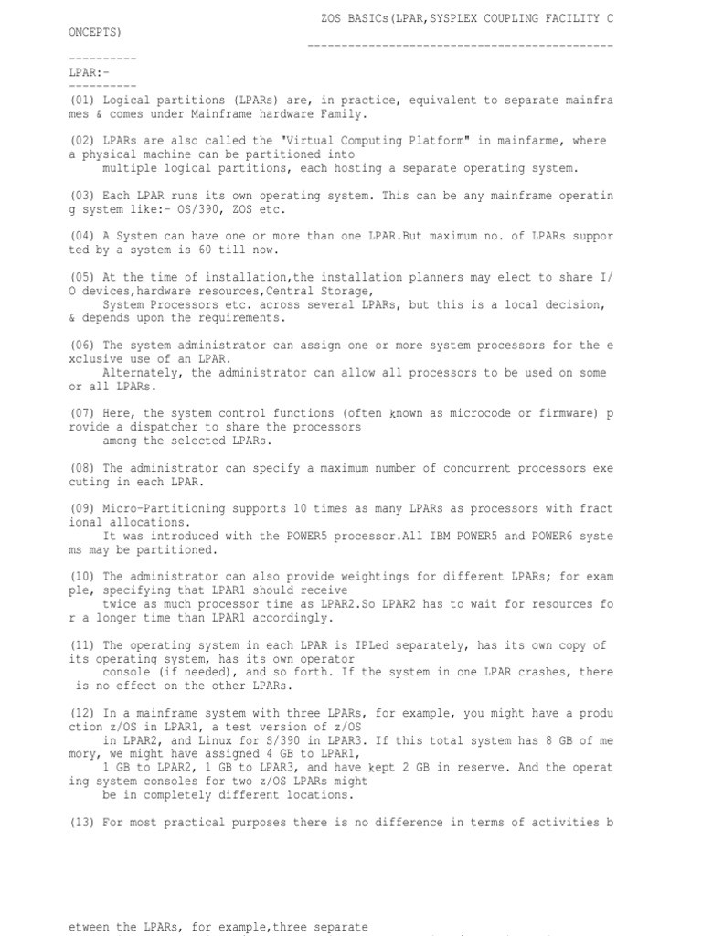 ZOS BASICs(LPAR,SYSPLEX COUPLING FACILITY C ONCEPTS | PDF | Digital Technology | Computing