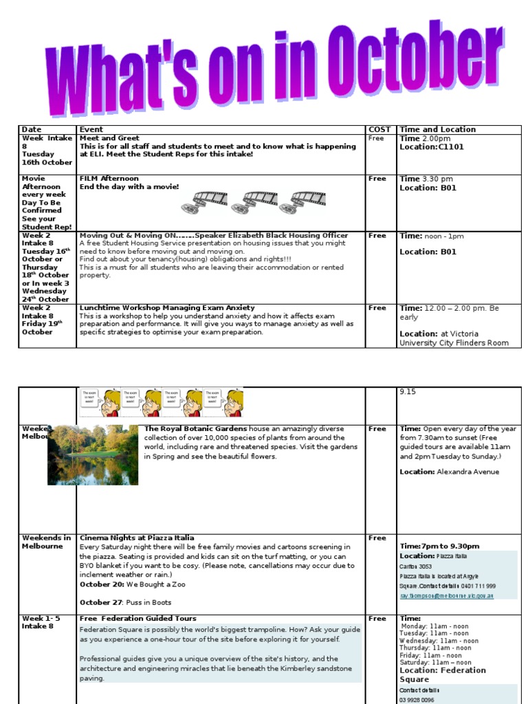 What's On in October | PDF | Workweek And Weekend | Melbourne