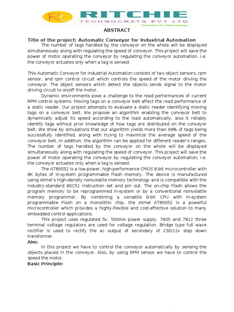 Automatic Conveyor For Industrial Automation | PDF | Microcontroller ...