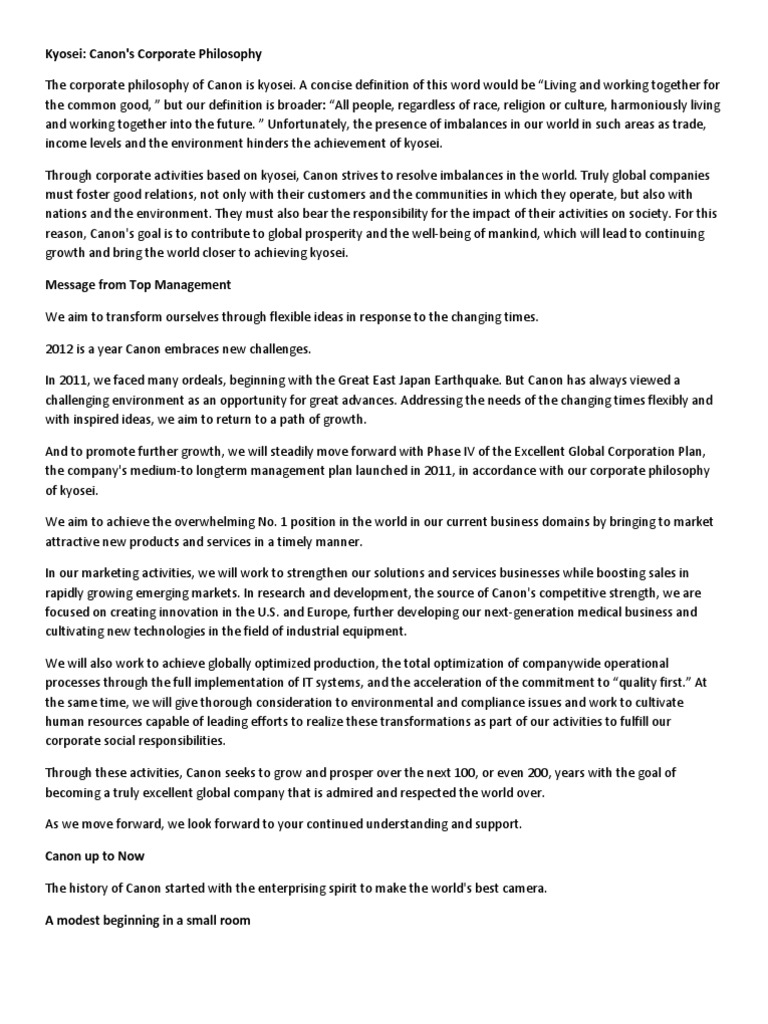 Kyosei: Canon's Corporate Philosophy | PDF | Canon Inc. | Economies