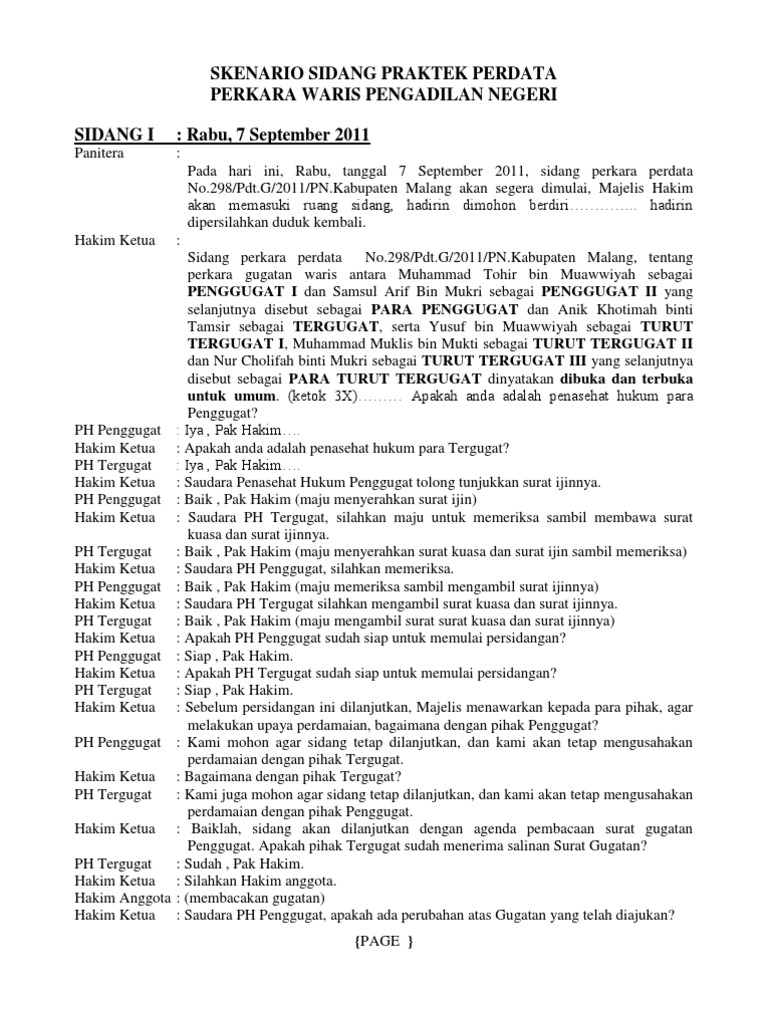Skenario Sidang Praktek Perdata Kel 1 Aley | PDF