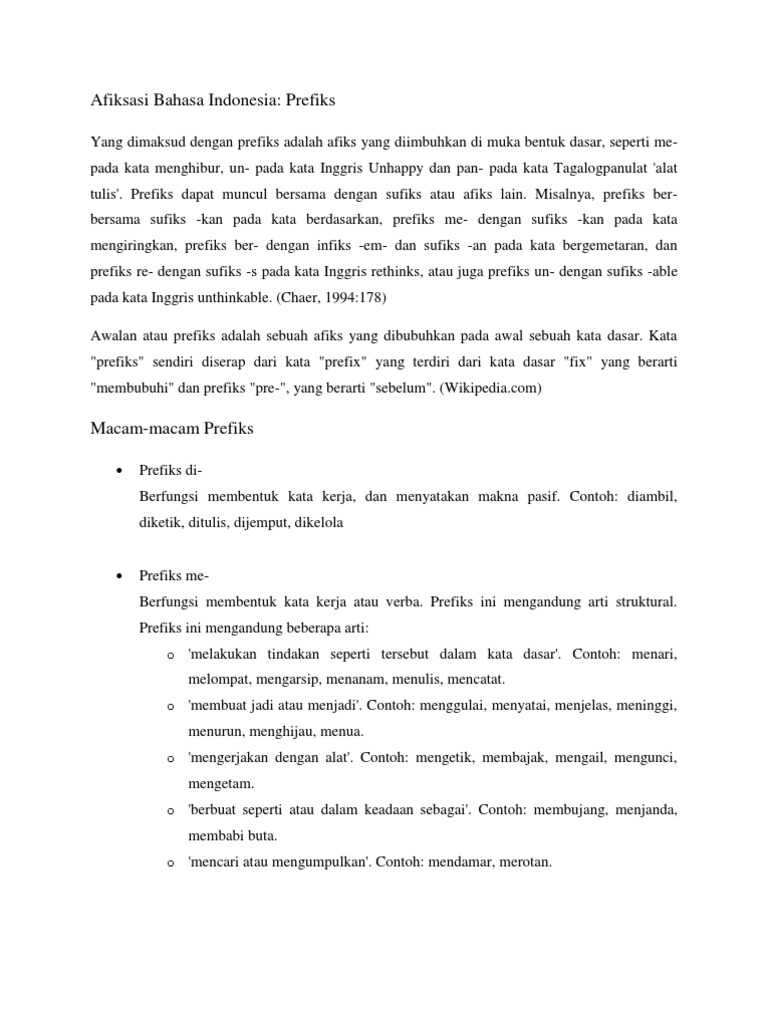 Afiksasi Bahasa Indonesia (Prefiks) | PDF