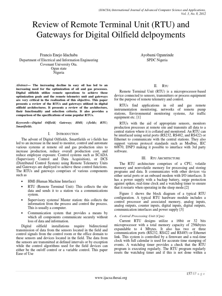 Paper 26-Review of Remote Terminal Unit (RTU) and Gateways For Digital Oilfield Delpoyments ...