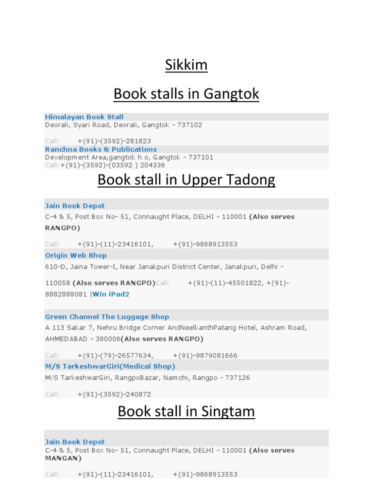 Book Stalls and Contacts in India | PDF