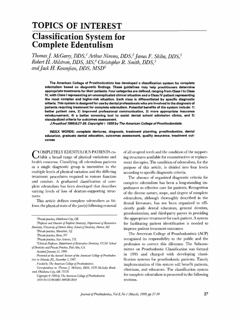 089 Classification System for Complete Edentulism | Prosthodontics ...