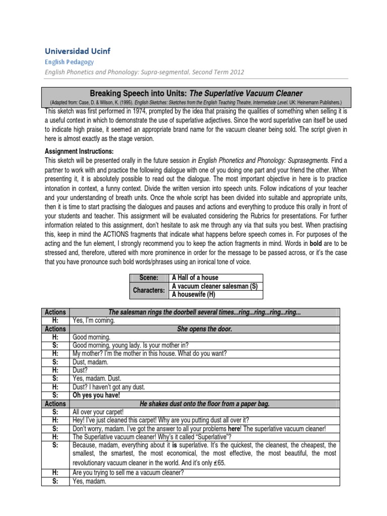 Superlative Vacuum Cleaner, English Phonetics 2s2012, Script Version | PDF | English Language ...