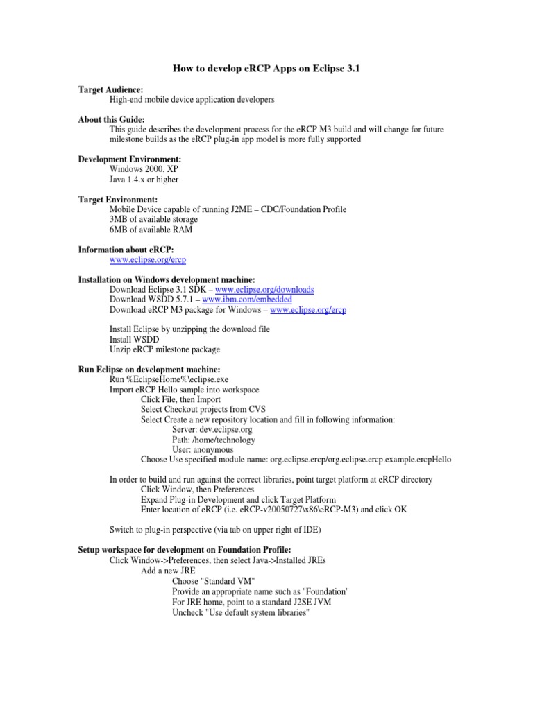 How To Develop eRCP Apps On Eclipse | PDF | Java Virtual Machine | Eclipse (Software)