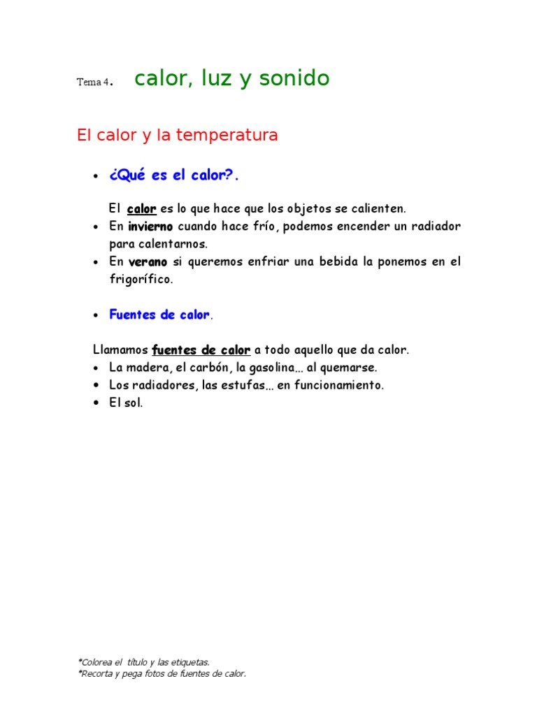 Calor-Luz-Sonido Tema 7 Conocimiento Del Medio | PDF | Calor | Sonido
