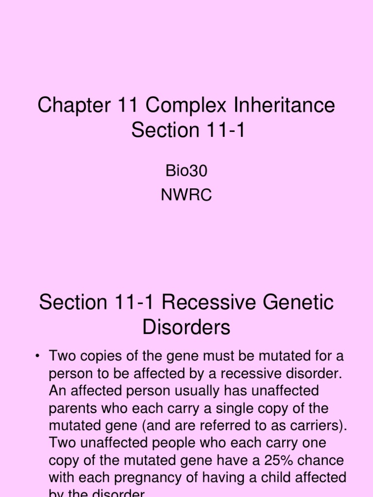 Chapter 11 Complex Inheritance Section 11-1: Bio30 NWRC | PDF | Genetic ...