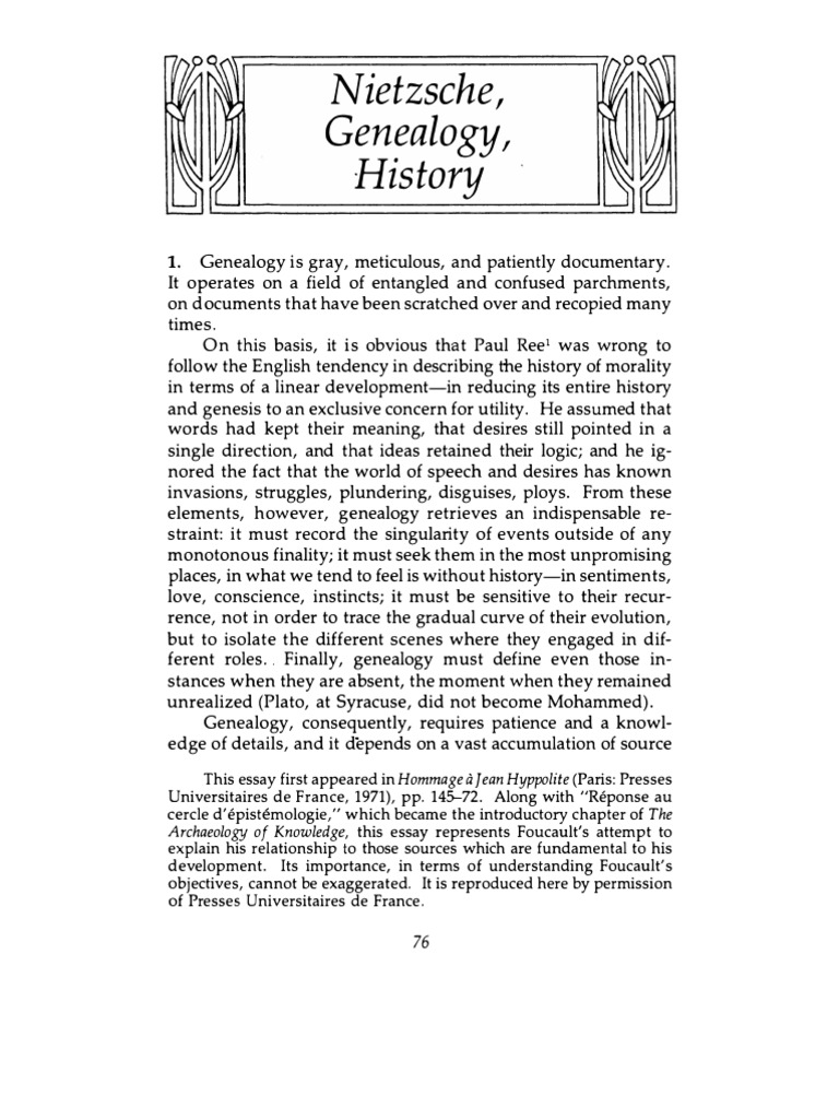 Foucault - Nietzsche Genealogy History
