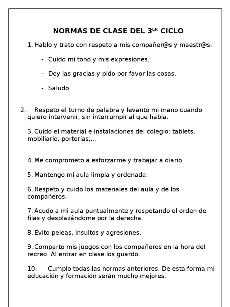Normas de Comportamiento Escolar | PDF | Artes del Lenguaje y Comunicación