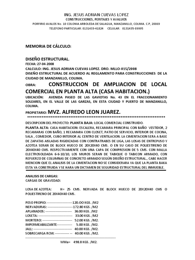 Formato de Peritaje o Dictamen Tecnico Estructural Tipo