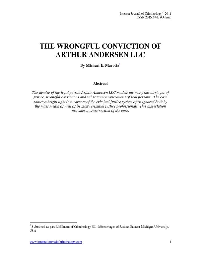The Wrongful Conviction of Arthur Andersen LLC | PDF | Miscarriage Of Justice | Law