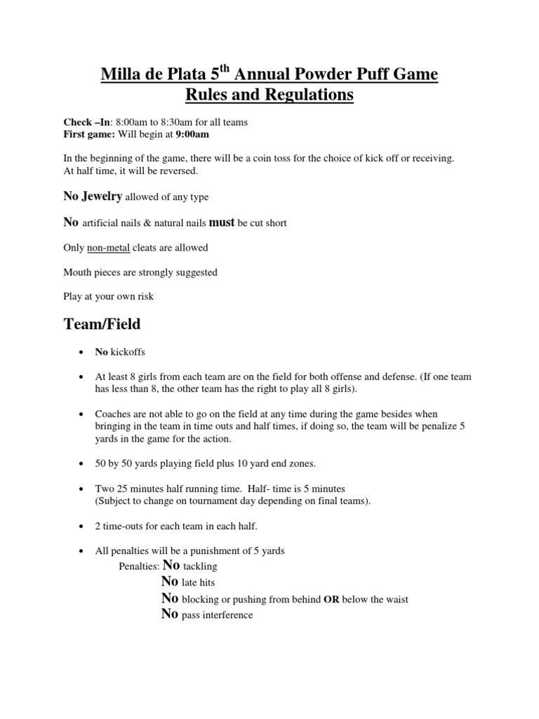 Powder Puff Game Rules & Guidelines | PDF