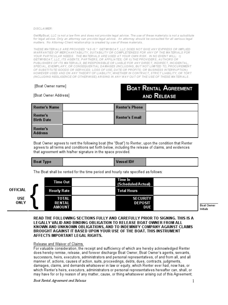 Boat Rental Agreement | PDF | Indemnity | Lease