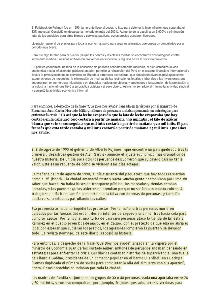 Consecuencias del Fujishock en 1990 | PDF | Perú | Economias